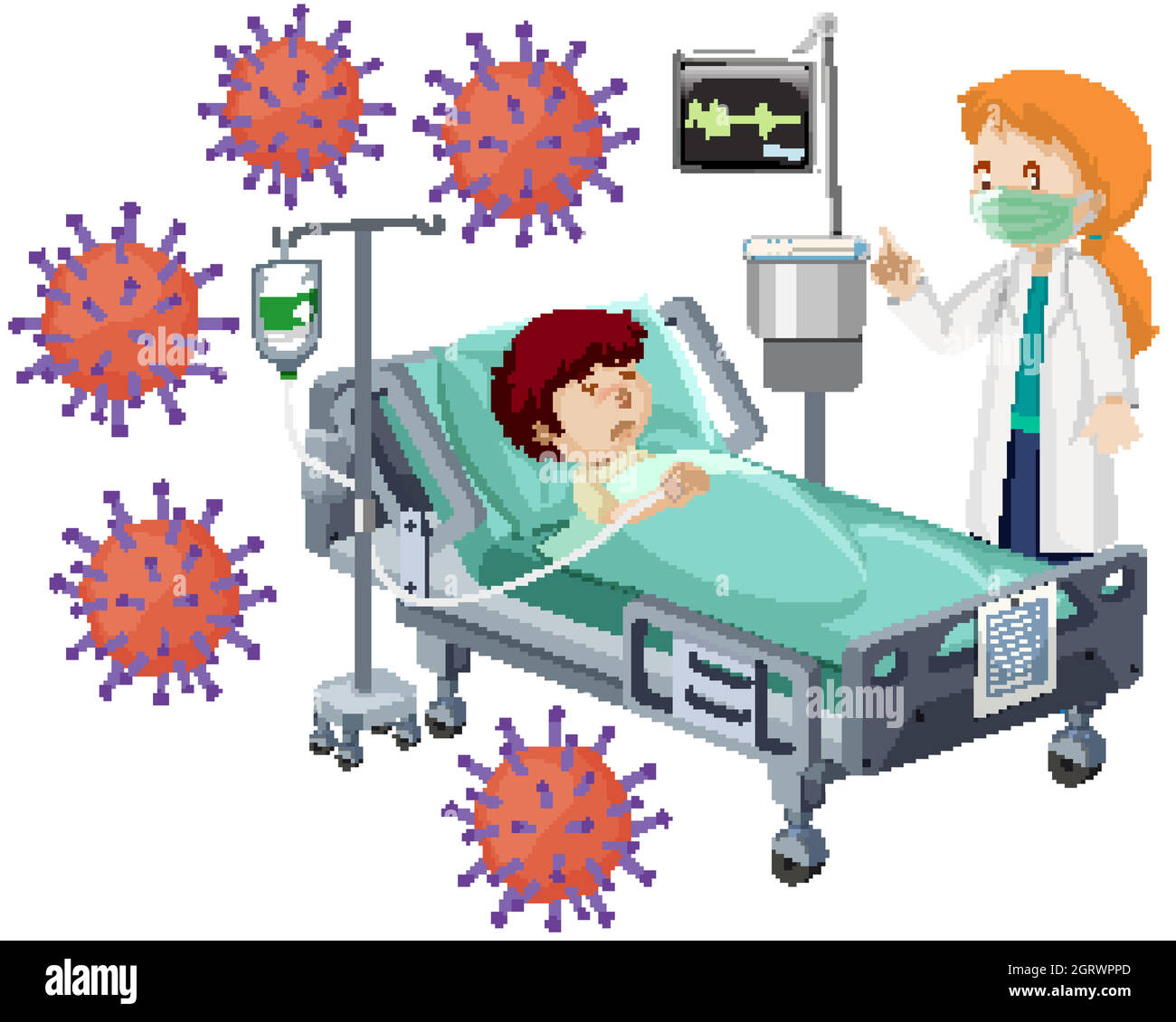 Poster design for coronavirus theme with sick boy in bed Stock Vector ...