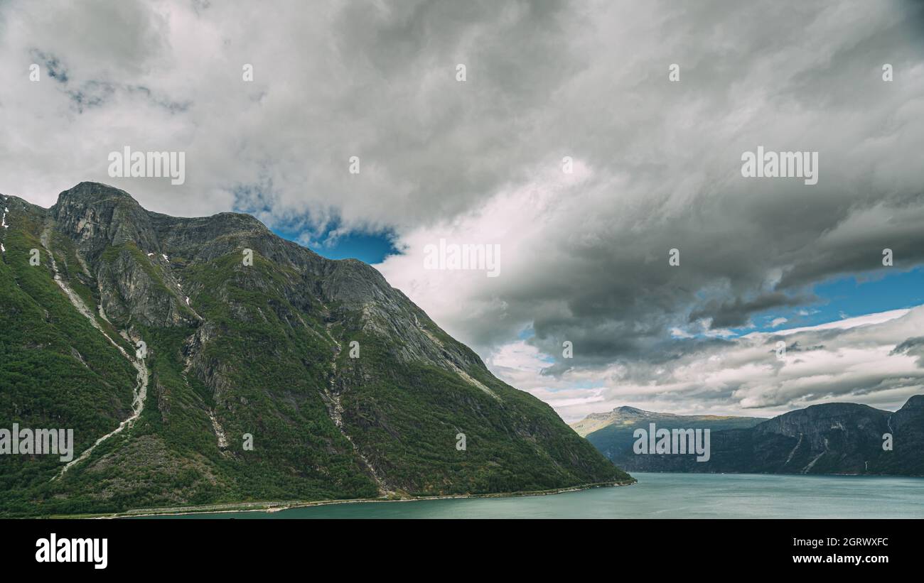 Eidfjord, Hardangerfjord, Norway. Aerial View Of Famous Norwegian ...