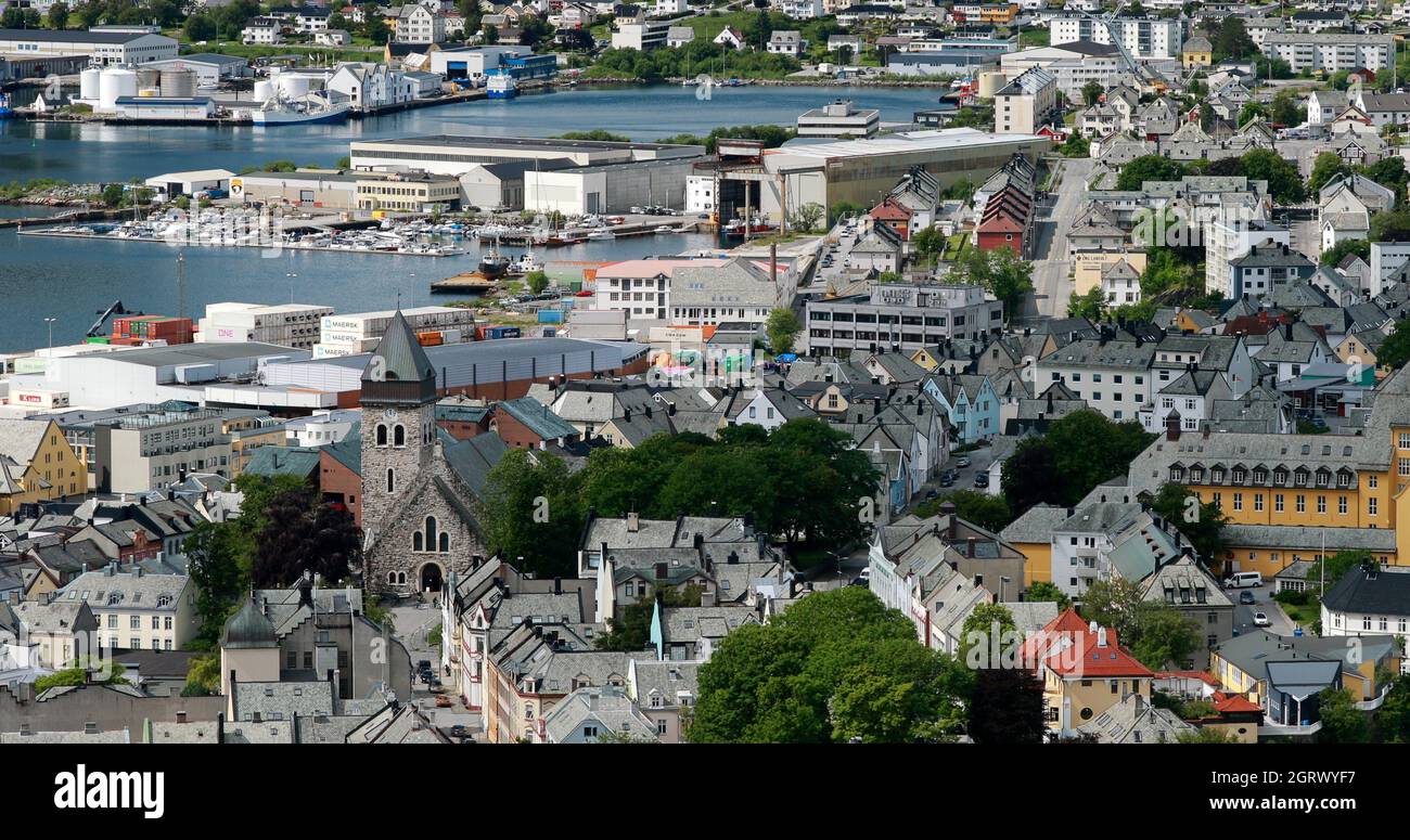 Alesund, Norway. Alesund Skyline Cityscape. Historical Center In Sunny ...