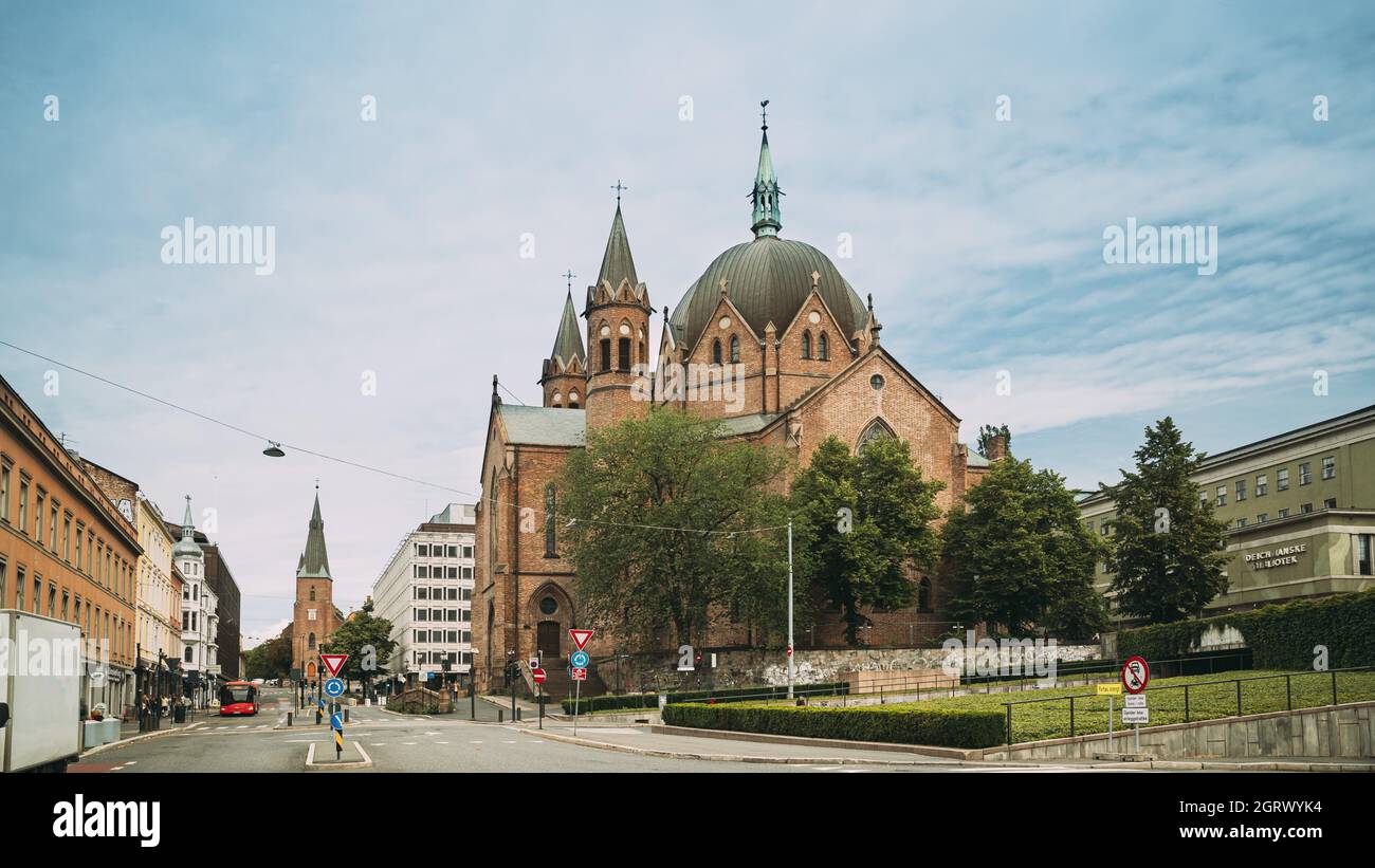 Oslo, Norway. Traffic Near Trefoldighetskirken - Holy Trinity Church at ...