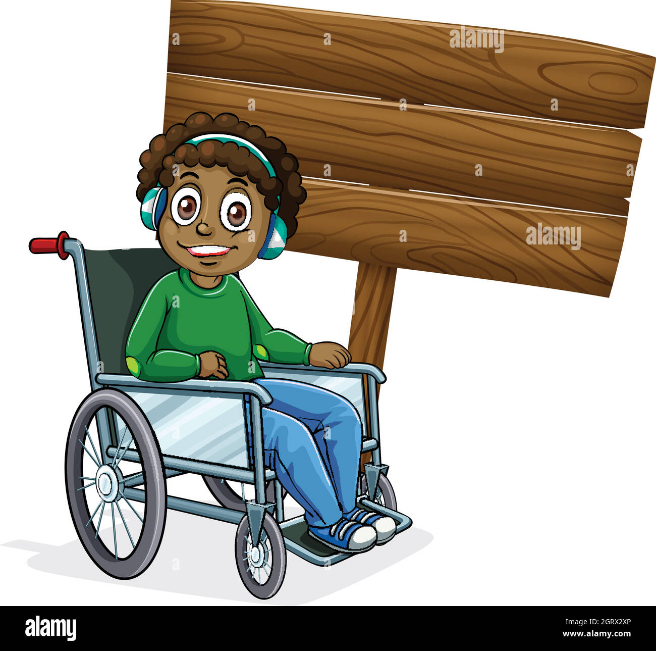 Wooden sign template with african american boy on wheelchair Stock ...