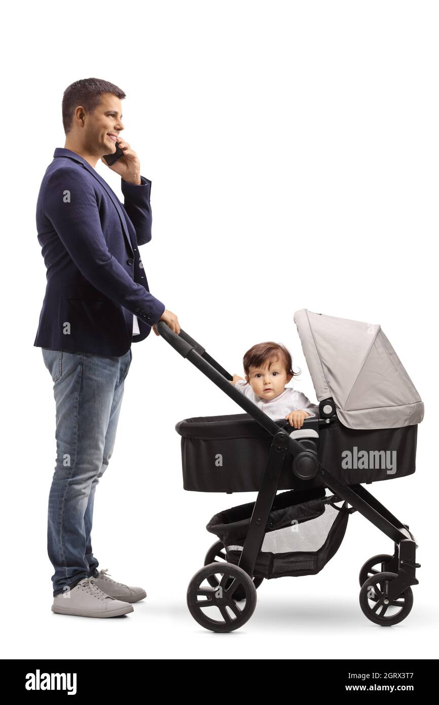 Man pushing baby carriage Cut Out Stock Images & Pictures - Alamy