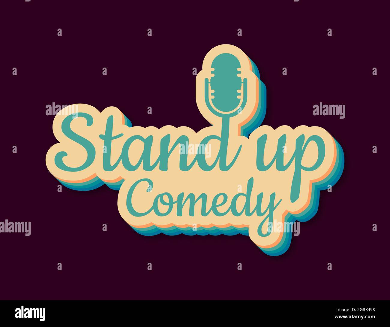 Stand up in flat style on red background. Retro microphone icon. Mic ...