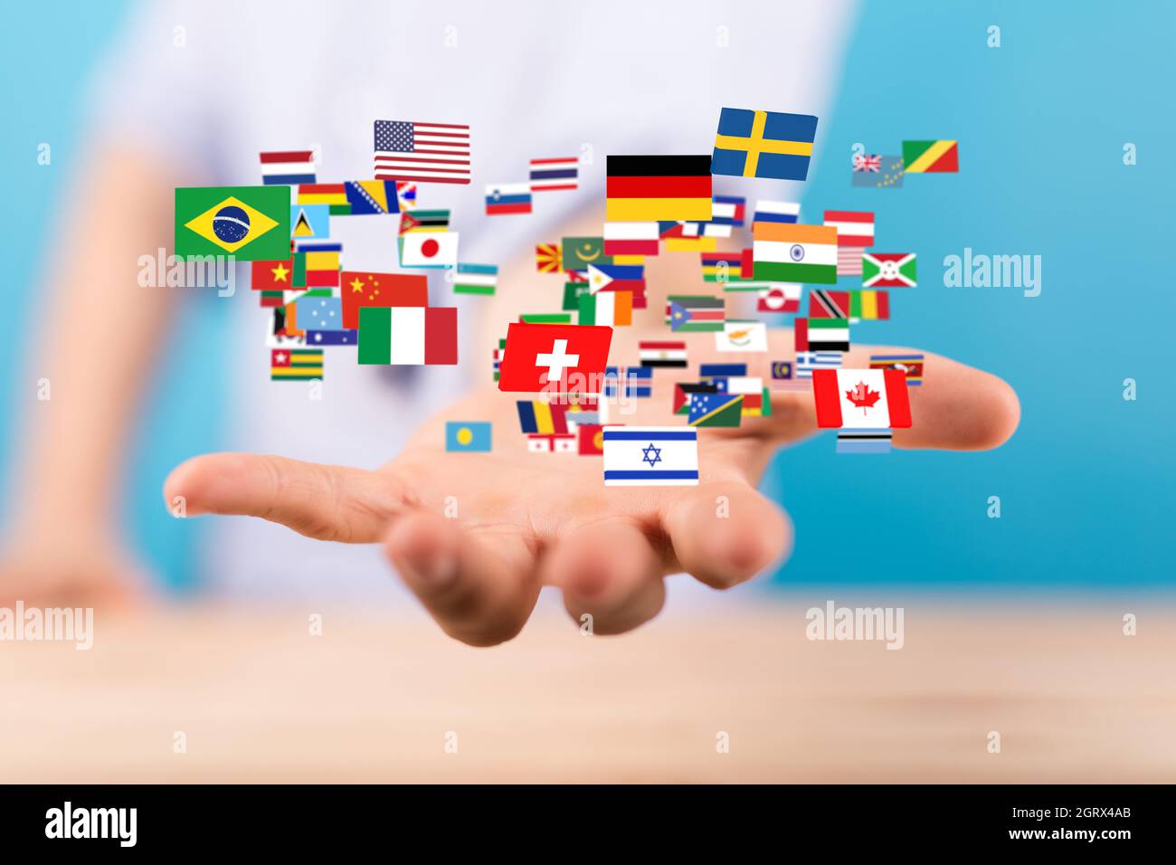 3D rendering of the world's flags on a blurry background Stock Photo ...