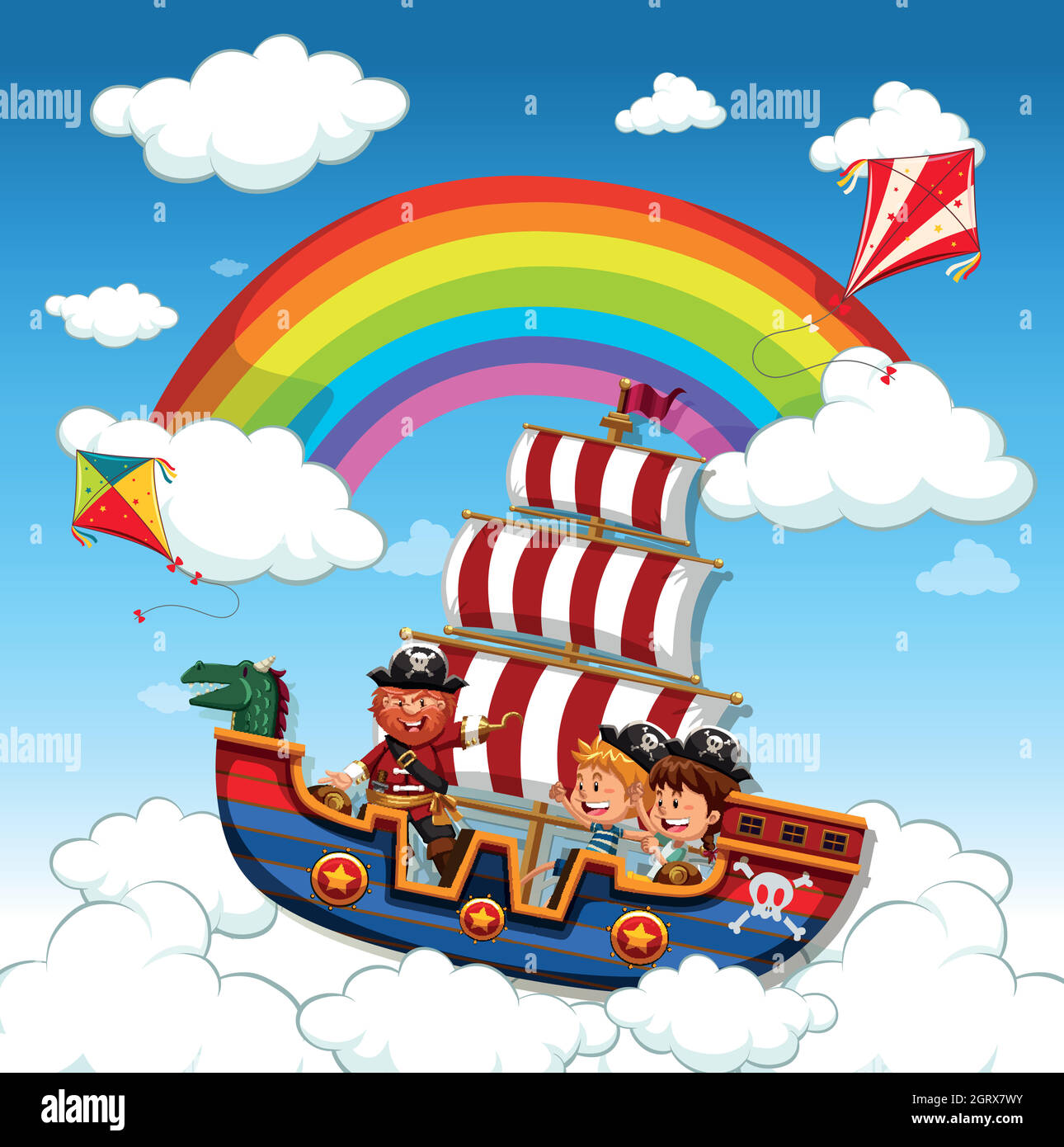 Children riding on viking ship in the sky Stock Vector Image & Art - Alamy