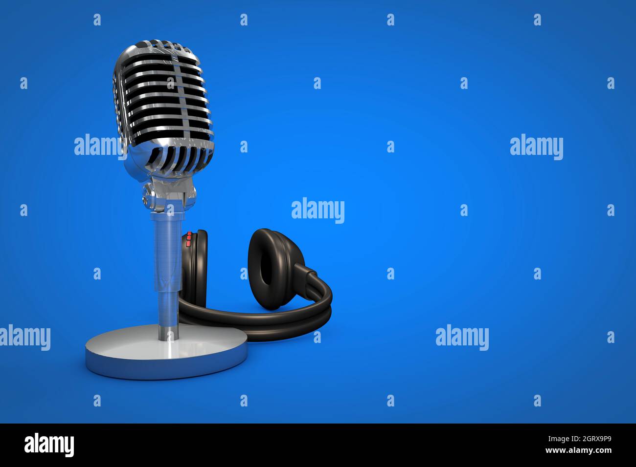 Microphone for radio and podcast with a blue background, 3d ...