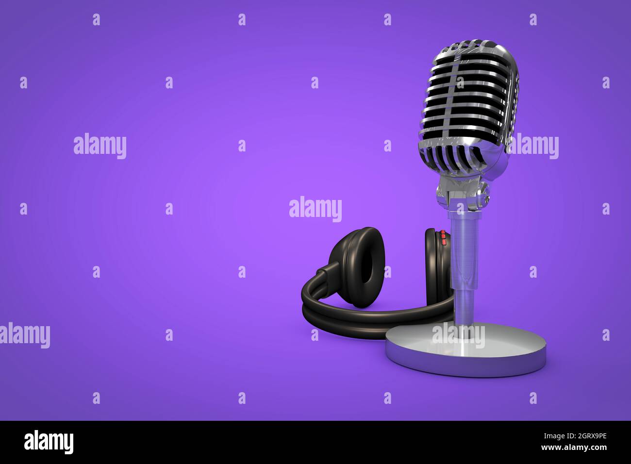 Microphone for radio and podcast with a blue background, 3d ...