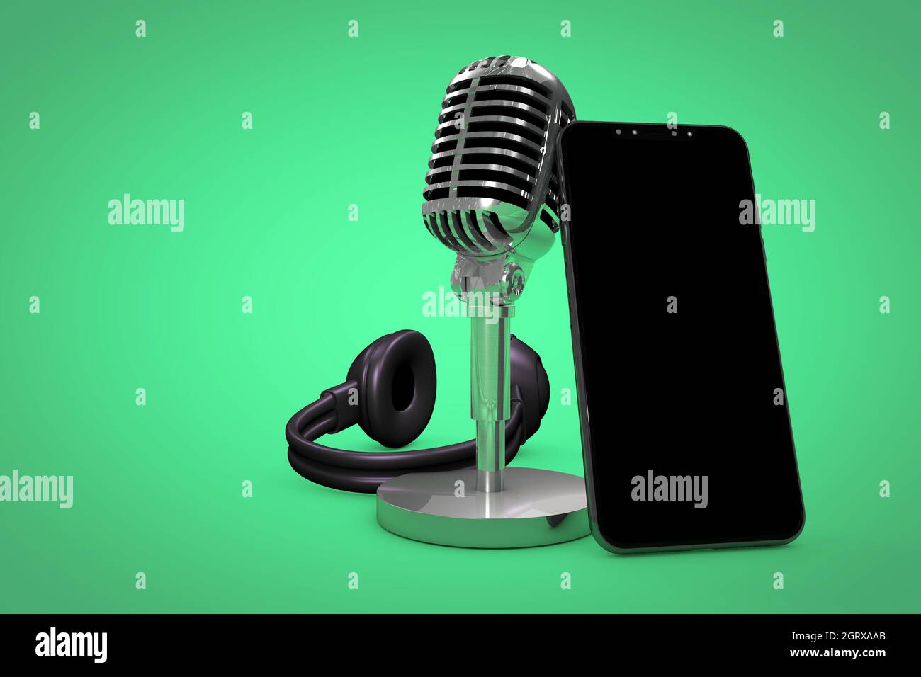Microphone for radio and podcast with a blue background, 3d ...