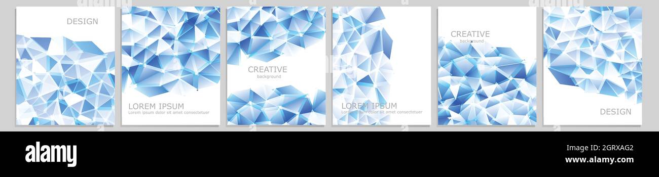 Set of vector cover notebook design. Abstract blue minimal triangles ...