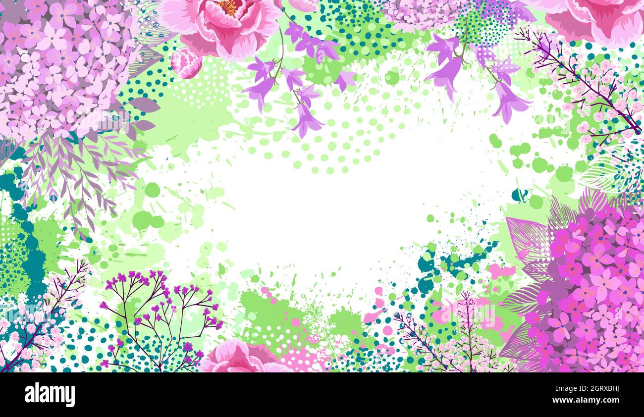 Frame made of beautiful flowers. Horizontal floral card. Vector ...
