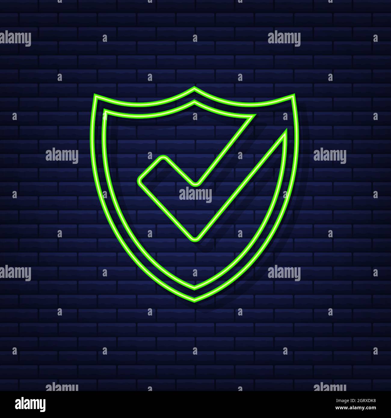 Checkmark. Green approved sticker. Neon style. Vector illustration ...