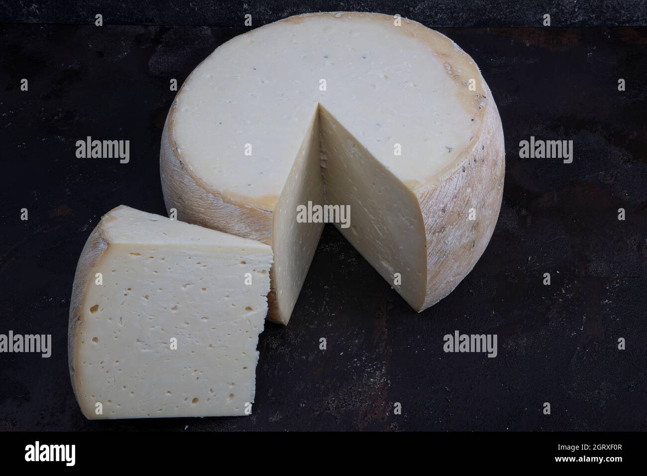 Old cheddar cheese. Wheel aged cheese. Aged cheddar cheese wheel on ...