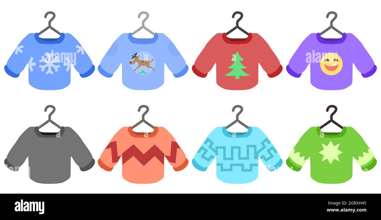 Sweater winter patterns cartoon design element set color, isolated ...