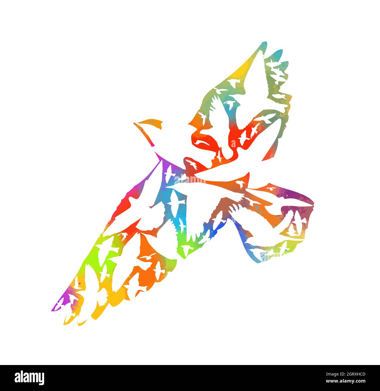 Abstract colorful mosaic of birds. Colorful flying birds in the sky ...