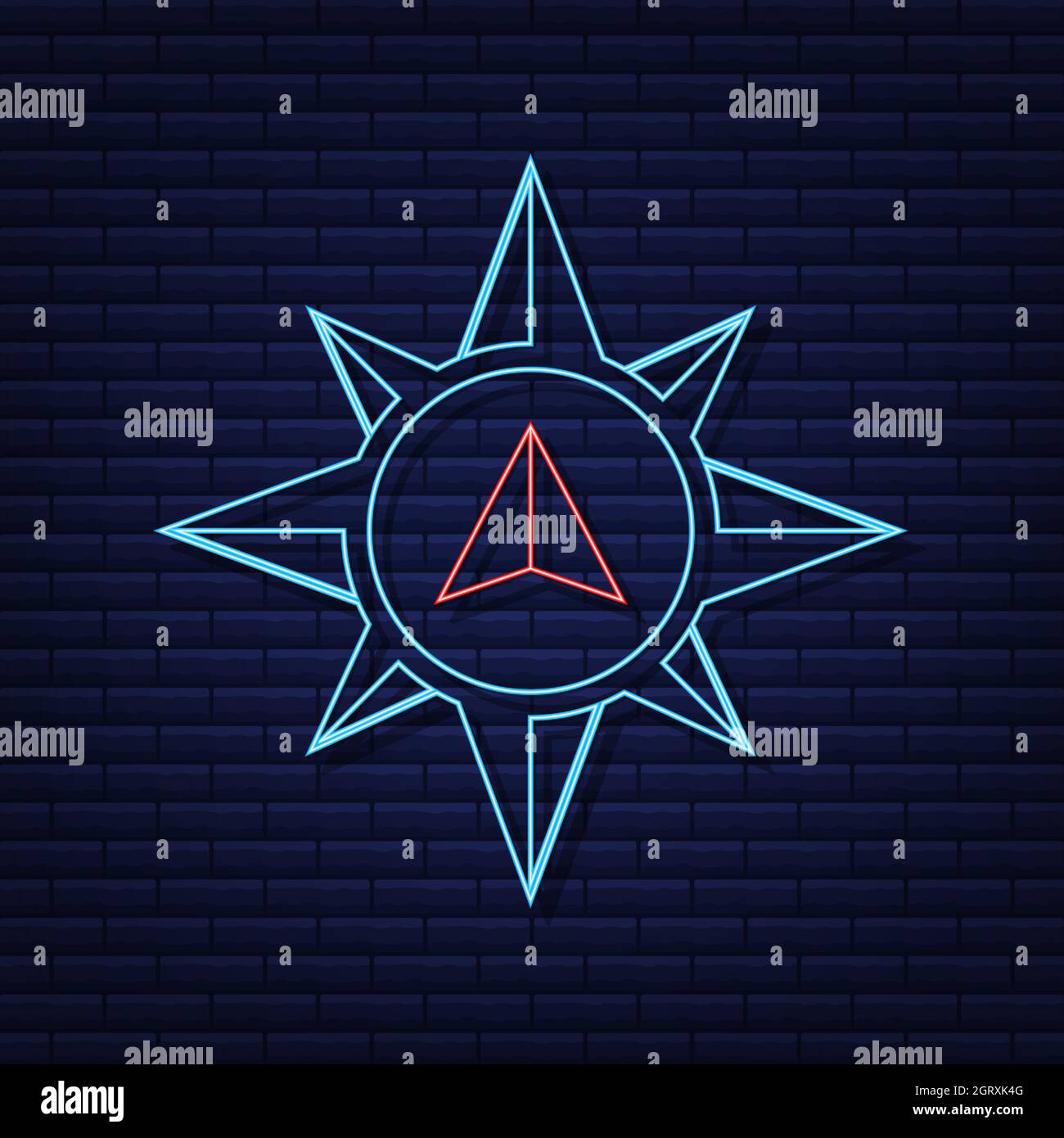 Compass icon. Flat navigation symbol. Neon icon. Vector illustration ...