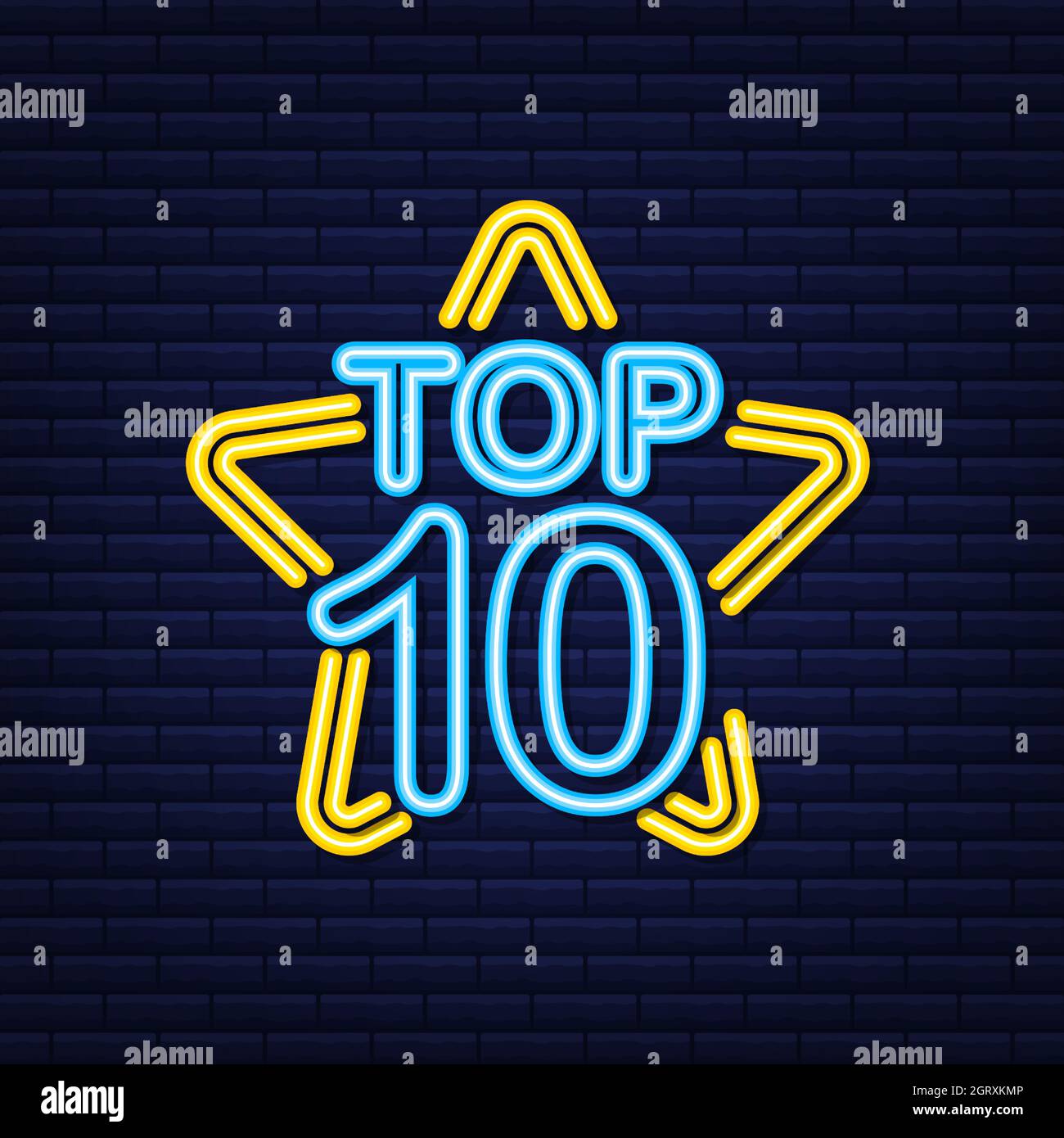 Top 10 - Top Ten gold with blue neon label on black background. Vector ...