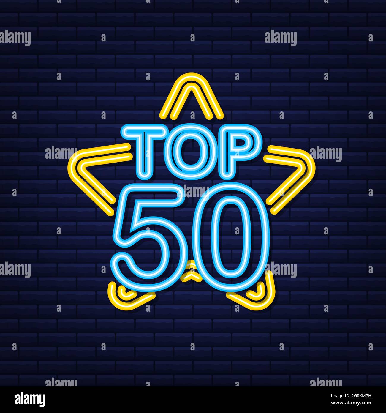 Top 50 - Top Ten gold with blue neon label on black background. Vector ...