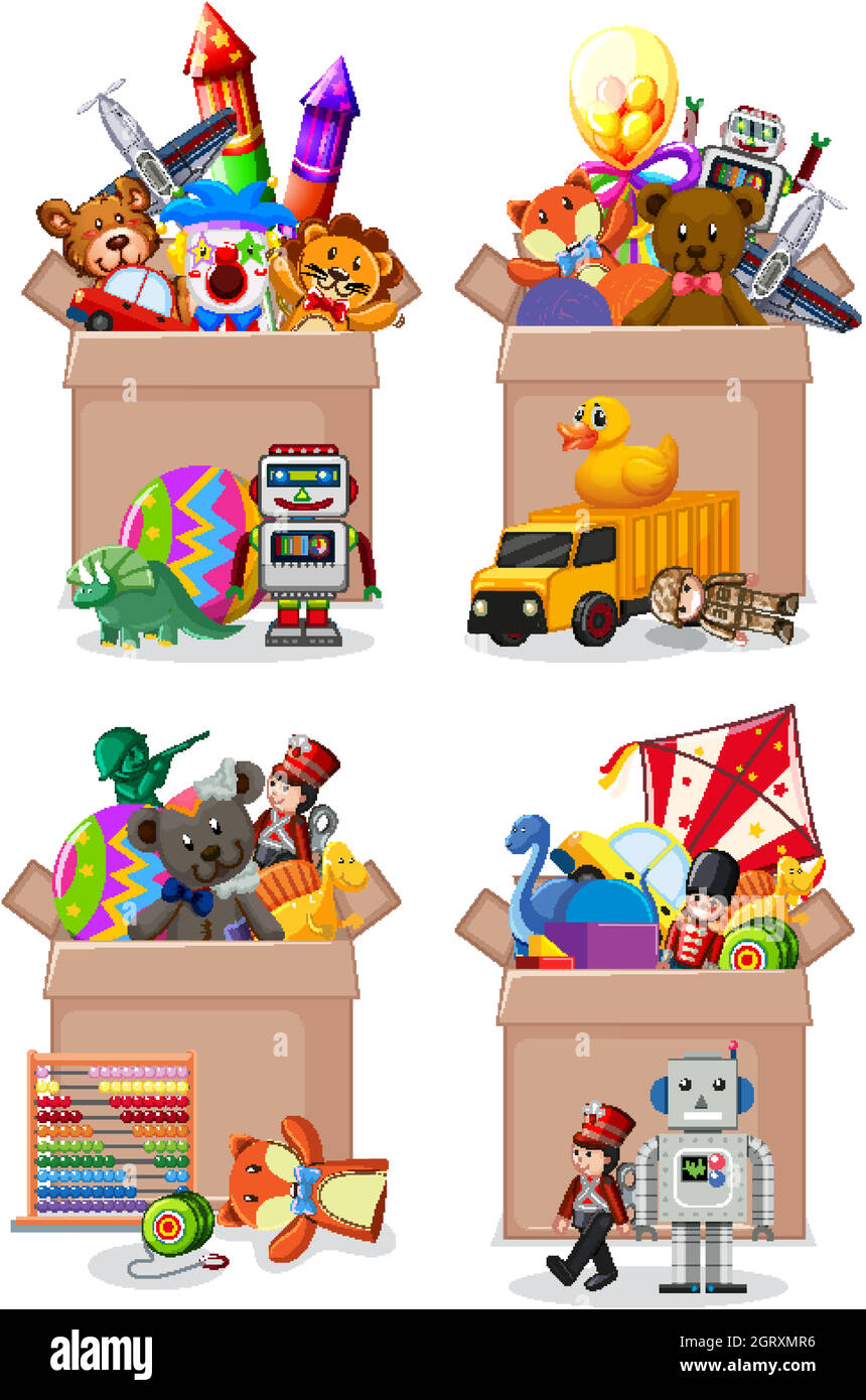 Set of boxes full of toys on white background Stock Vector Image & Art ...