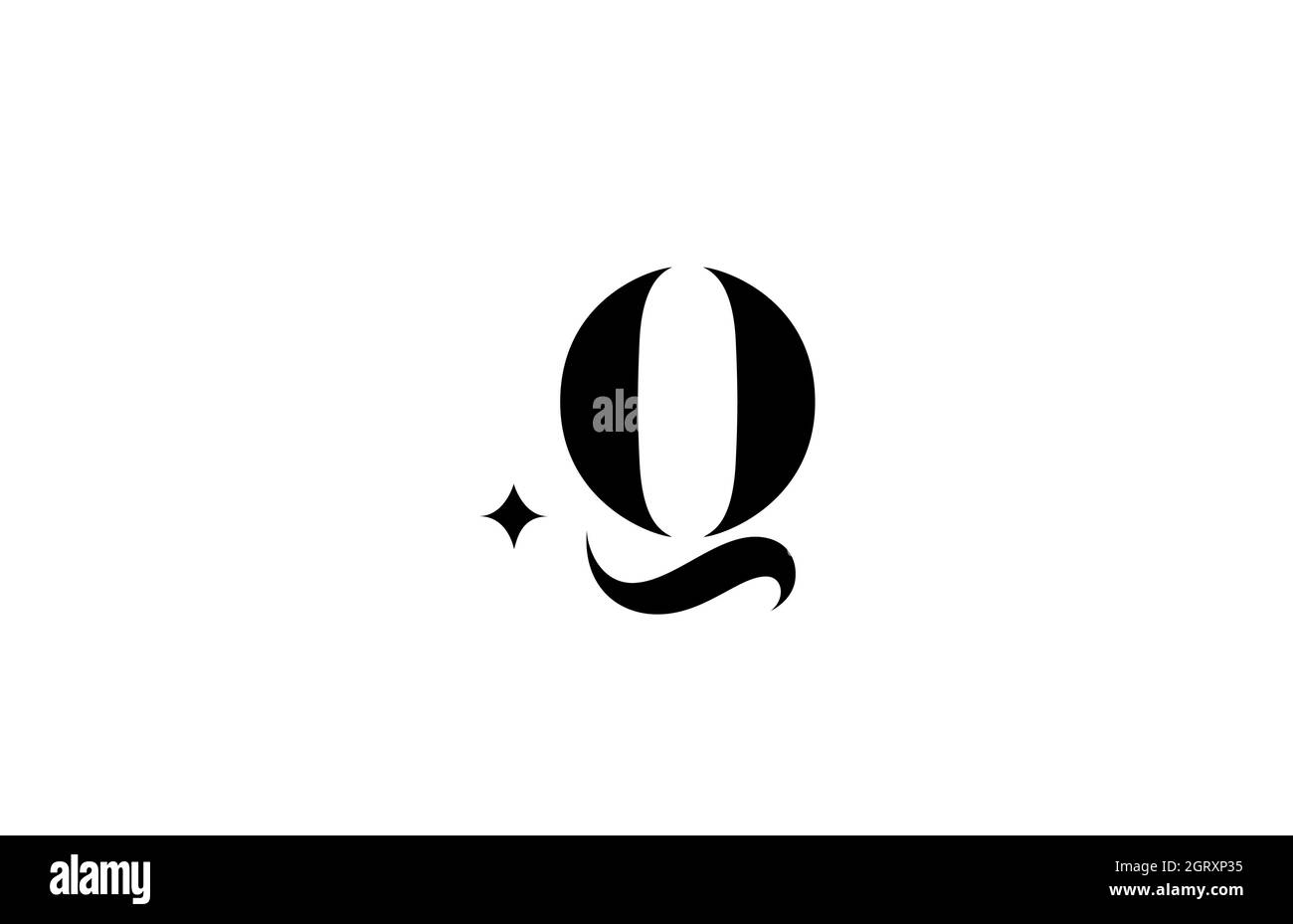 black and white Q alphabet letter logo for business with star. Creative ...