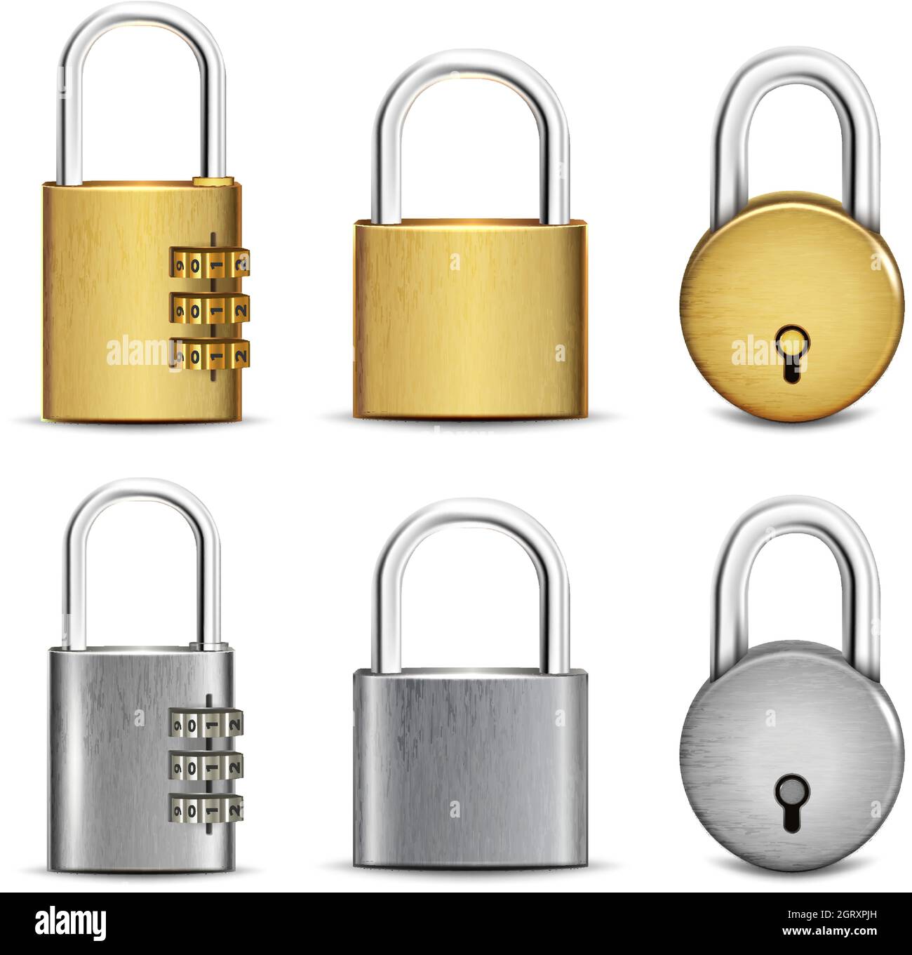 3d realistic vector set of round, square golden and silver padlocks ...