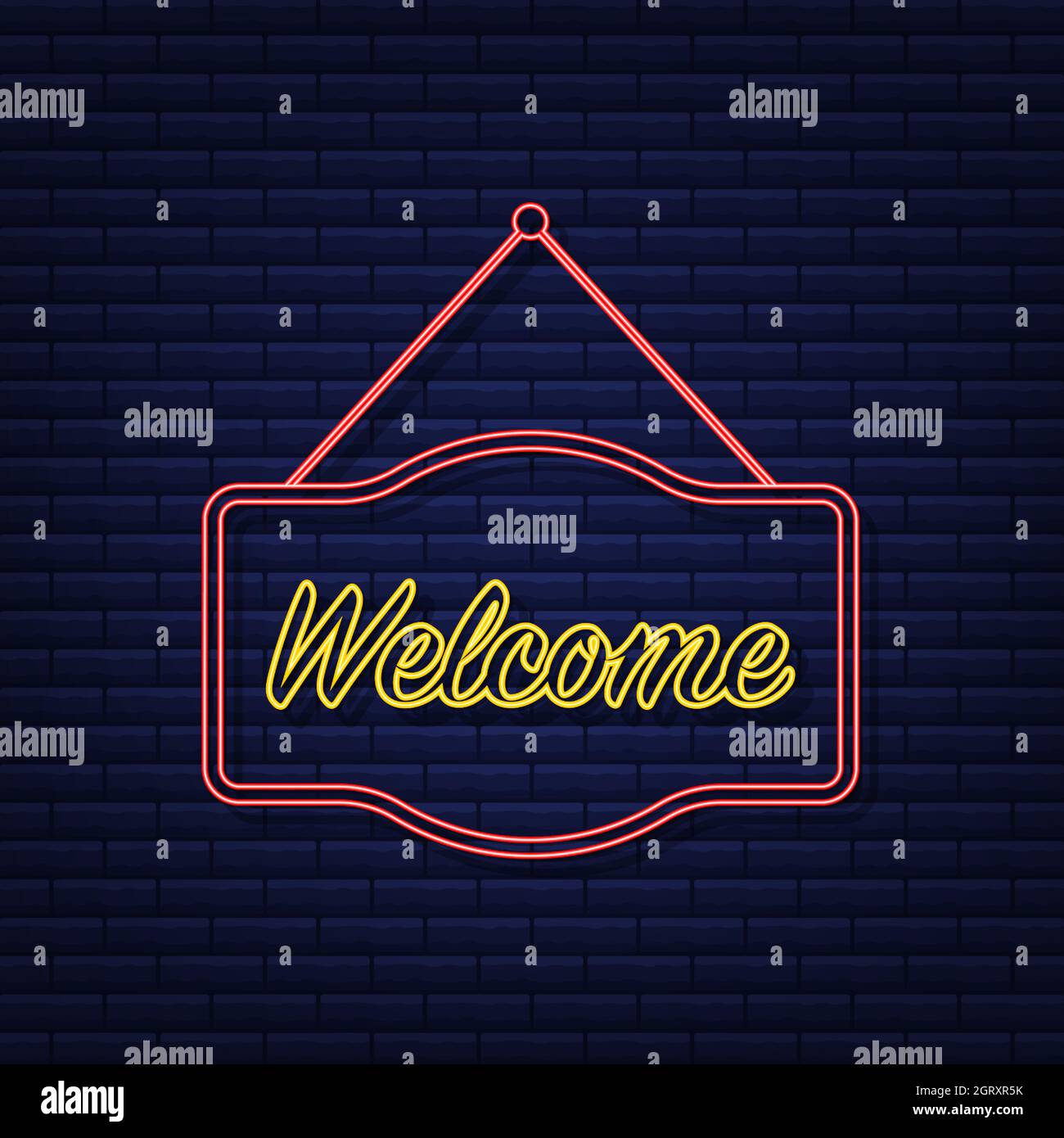 Welcome hanging sign. Sign for door. Neon icon. Vector illustration ...