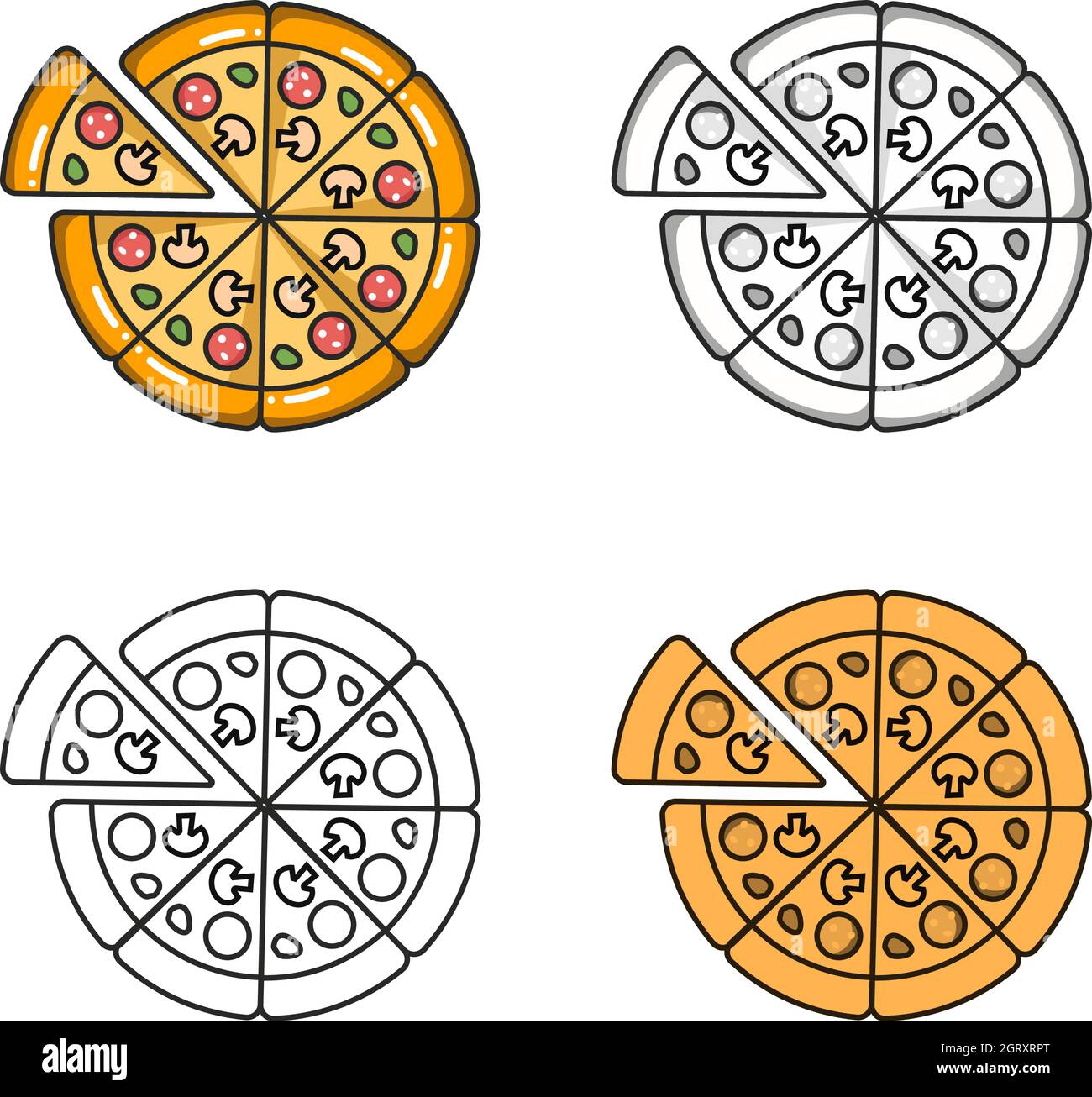 Vector colorful icon of four pizzas. Isolated on white background Stock ...