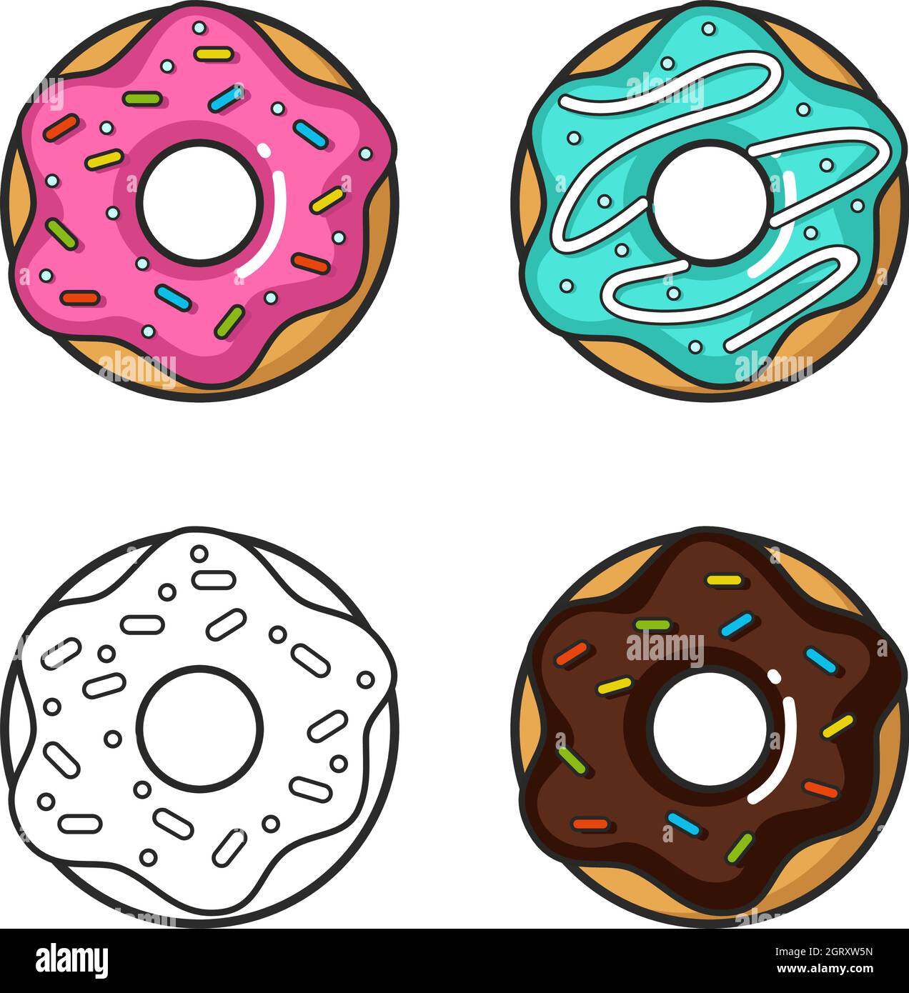 Vector colorful icon of four doughnuts. Isolated on white background ...