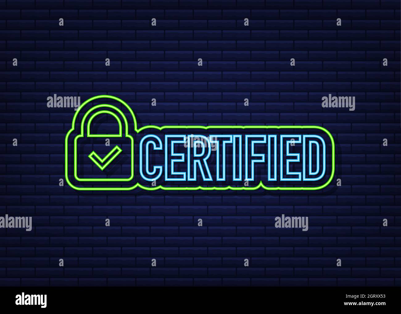 Certified stamp vector isolated on dark background. Neon icon Stock ...