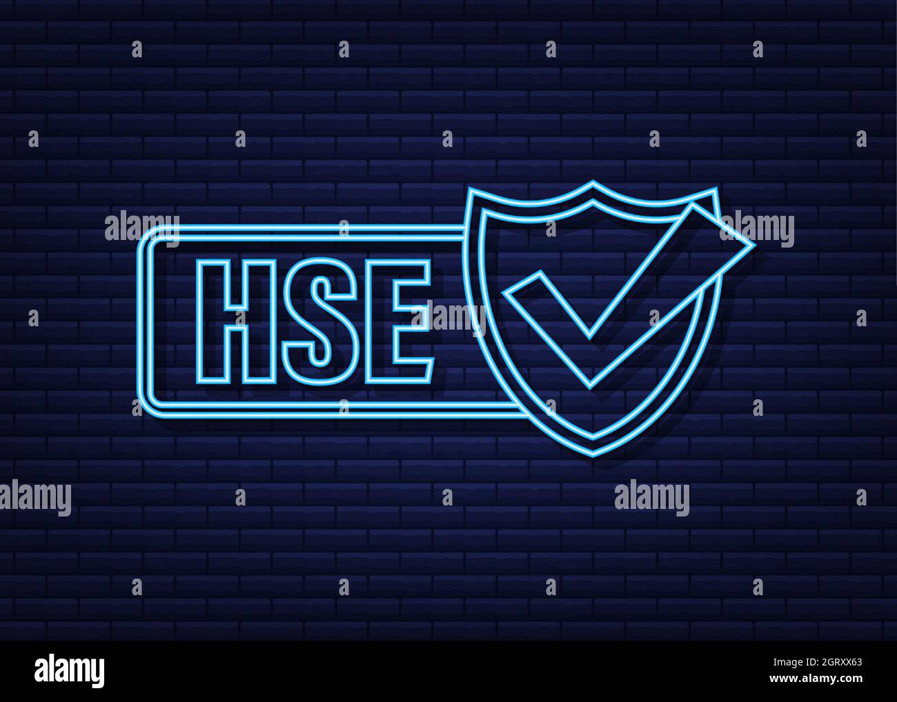 HSE neon label. Health, Safety, Environment. Icon design. Work safety ...