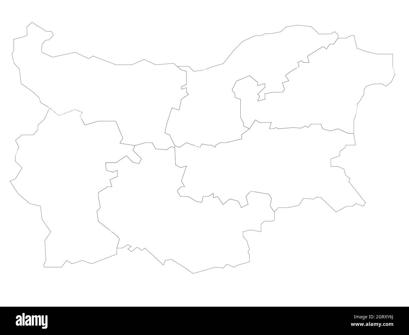 Political map of Bulgaria divided into regions. Simple flat blank black ...