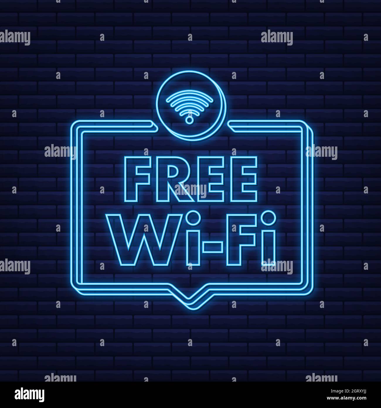 Free wifi zone blue icon. Free wifi here sign concept. Neon icon ...