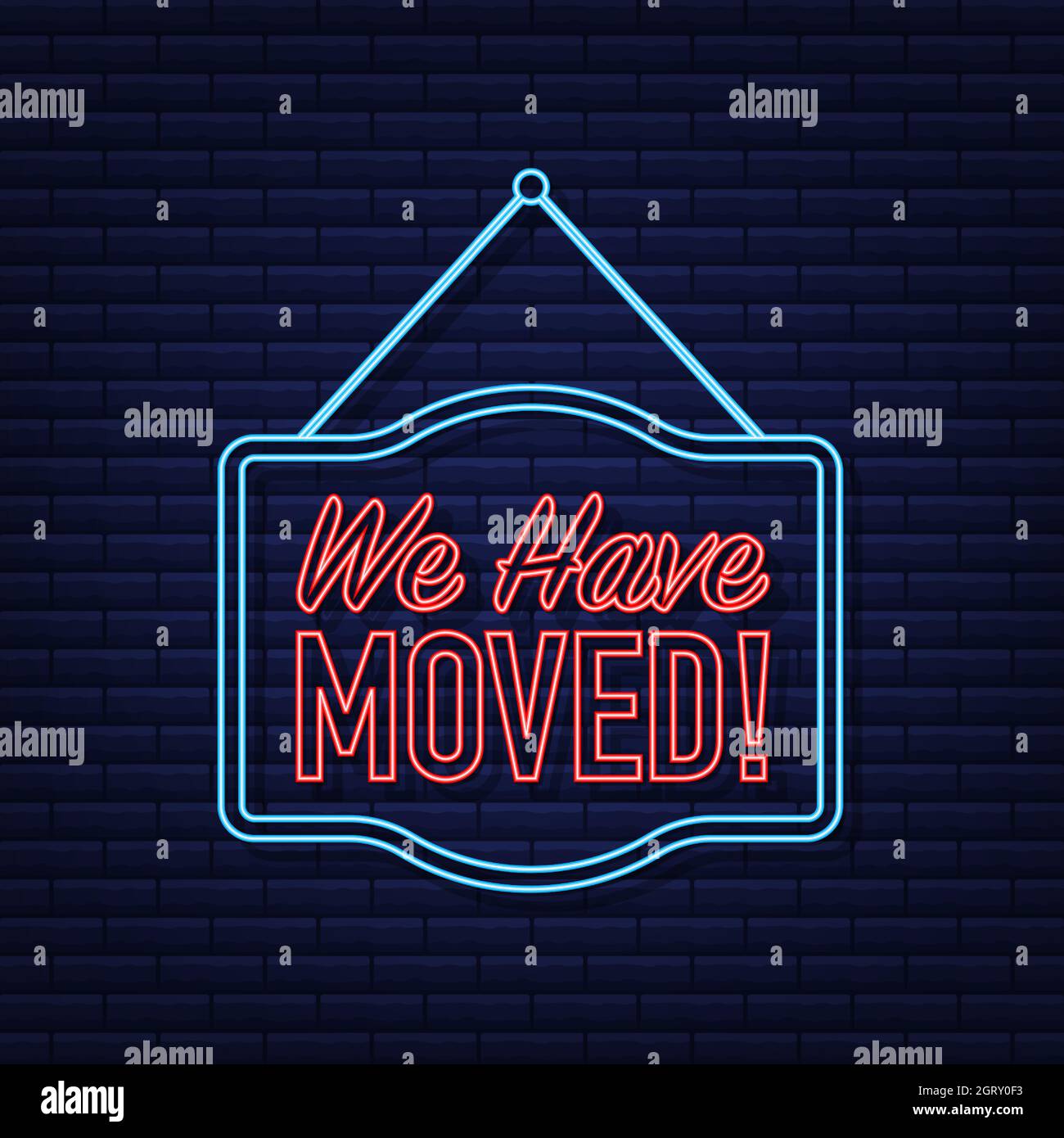 We have moved neon hanging sign on white background. Sign for door ...