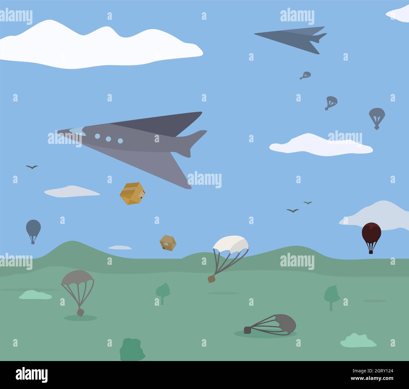 Delivery shipment air dropping cartoon color vector illustration ...
