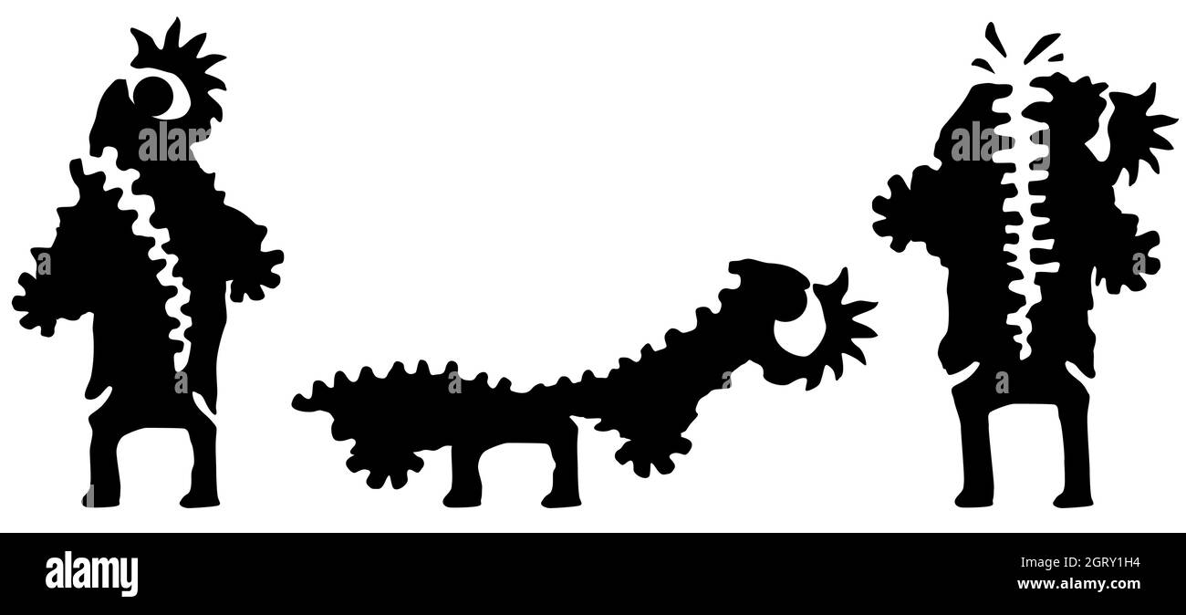 Monster Halloween creature biting silhouette stencil black, vector ...