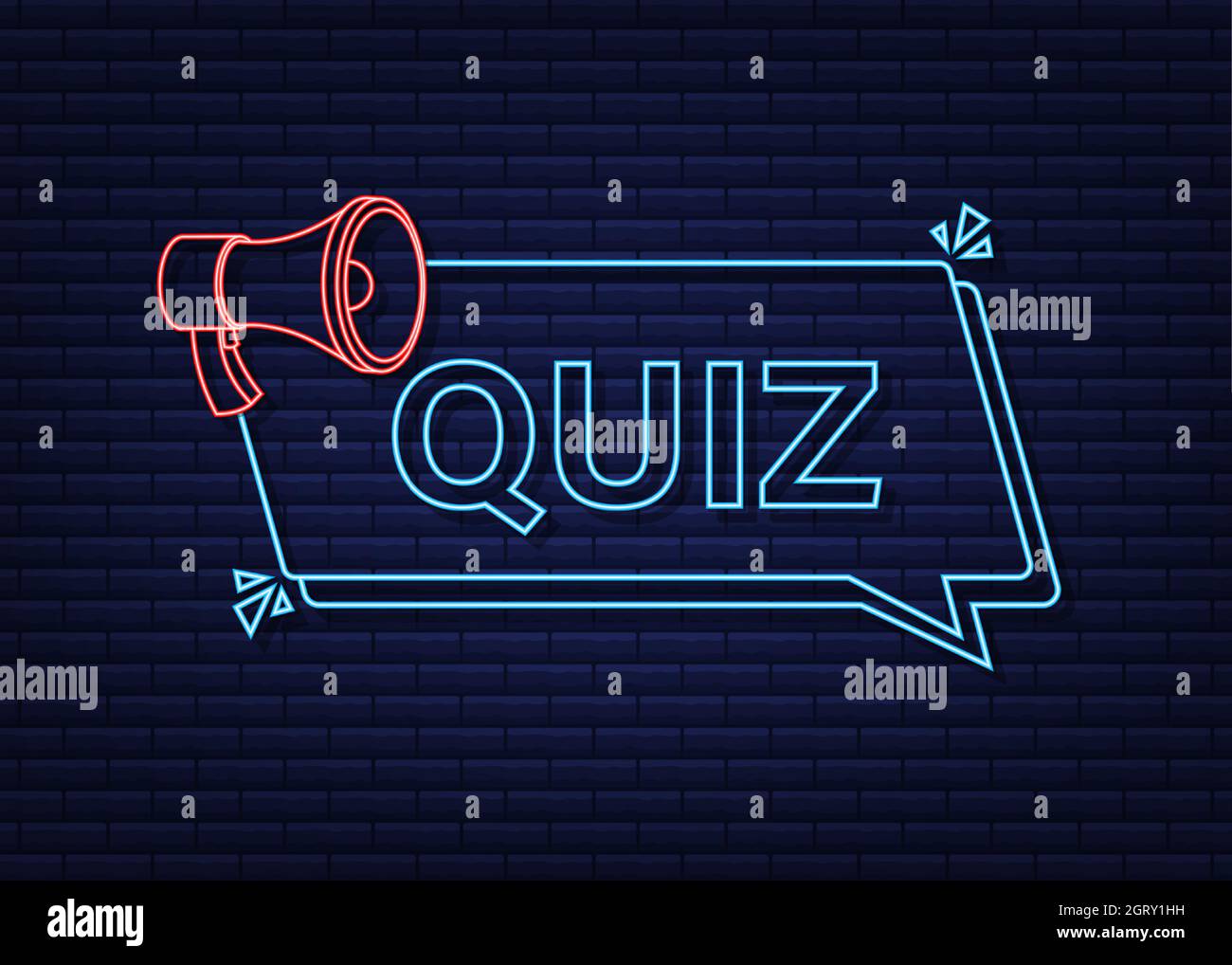 Megaphone banner - Quiz. Neon icon. Vector stock illustration Stock ...