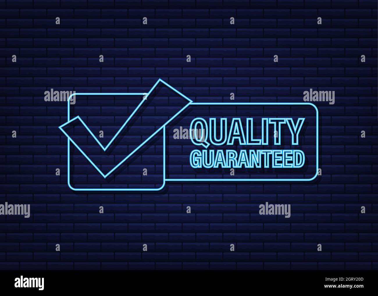 Quality guaranteed neon icon. Check mark. Premium quality symbol ...