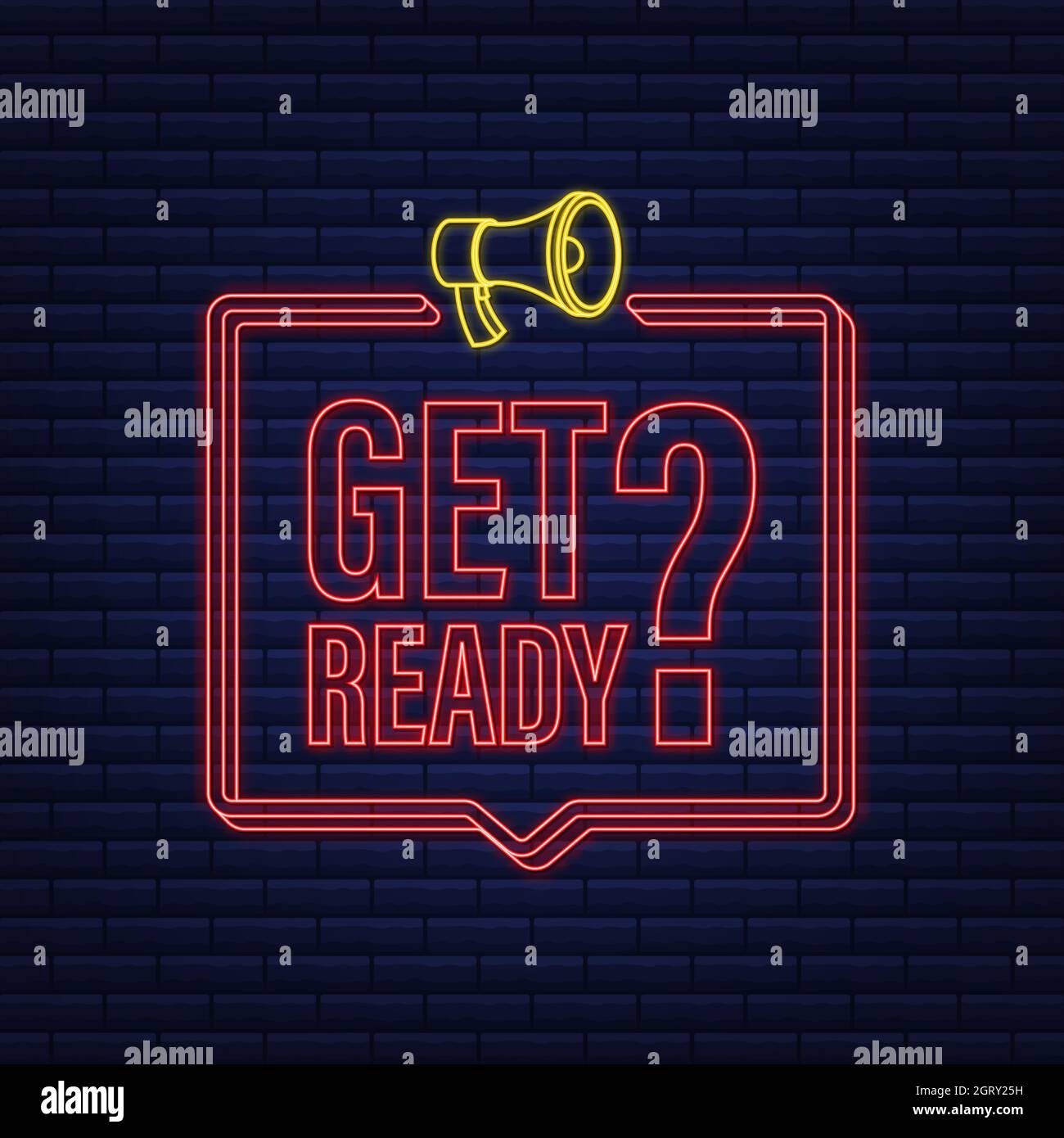 Megaphone with Get ready. Megaphone neon banner. Web design. Vector ...