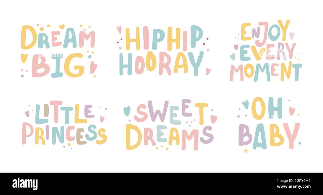 Cute slogans collection colorful set full color. Design elements Cute ...