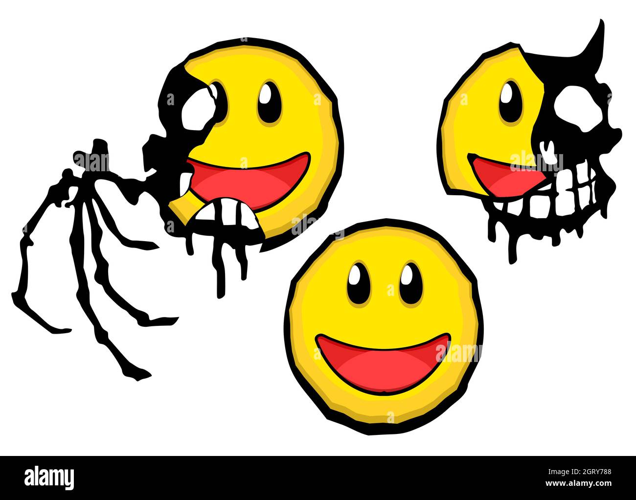 Smile face deceptive mask breaking scary shadow underneath, cartoon ...