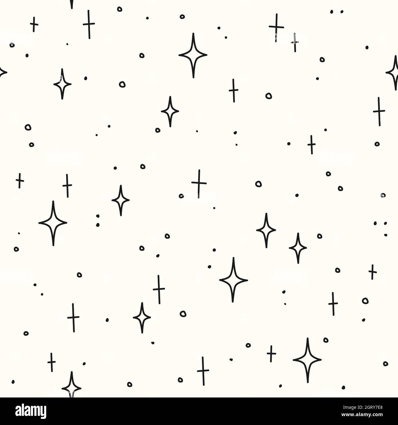 Hand drawn stars and dots on a white background. Vector seamless ...