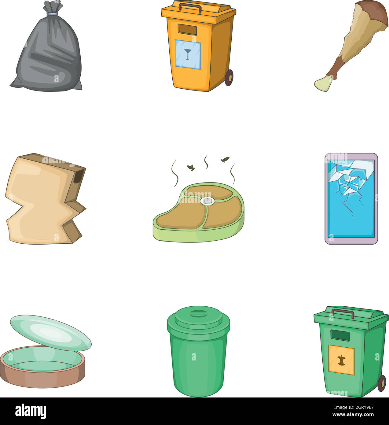 Trash for recycling icons set, cartoon style Stock Vector Image & Art ...