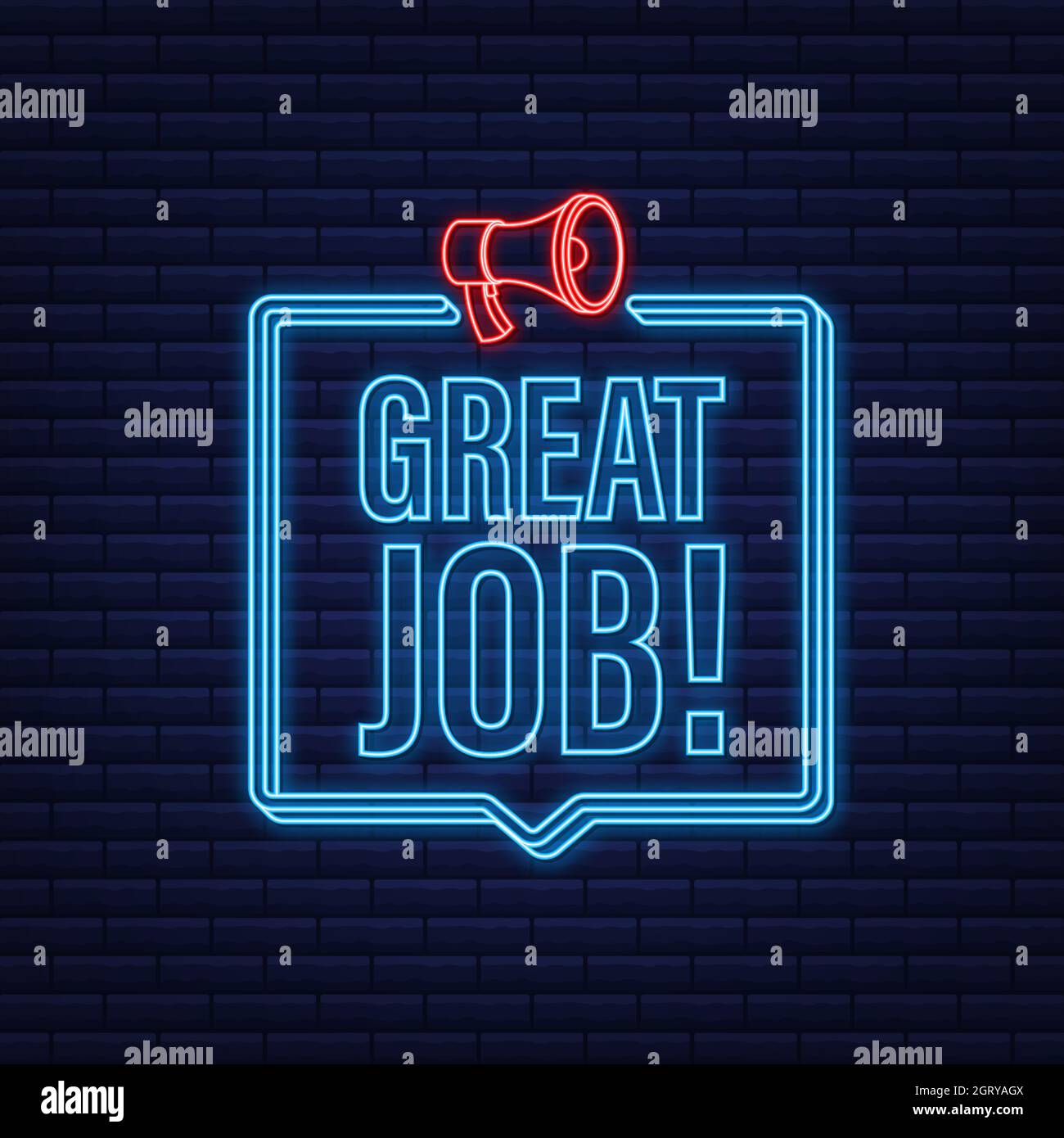 Megaphone banner with Great job. Neon icon. Web design. Vector stock ...