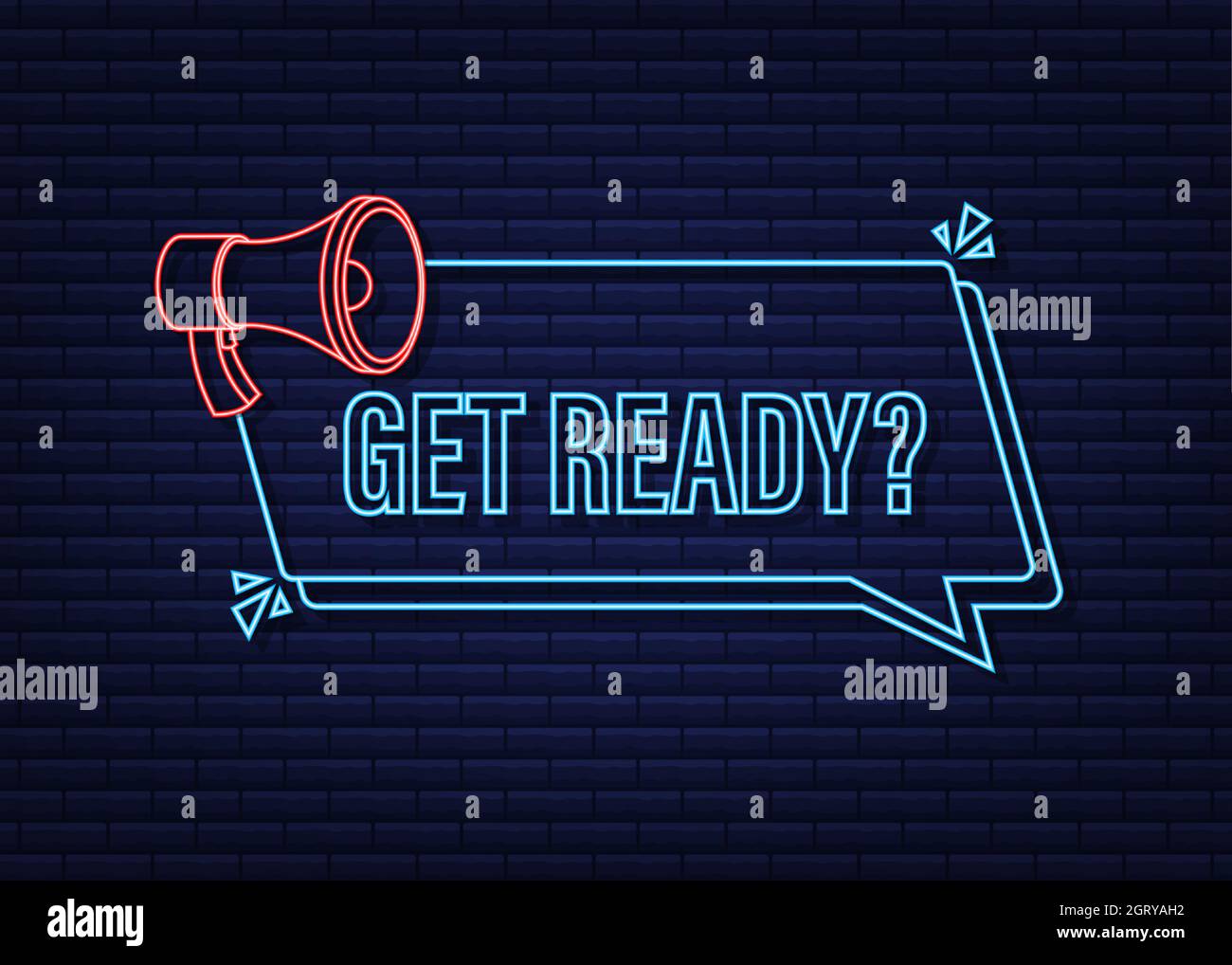 Megaphone with Get ready. Megaphone neon banner. Web design. Vector ...