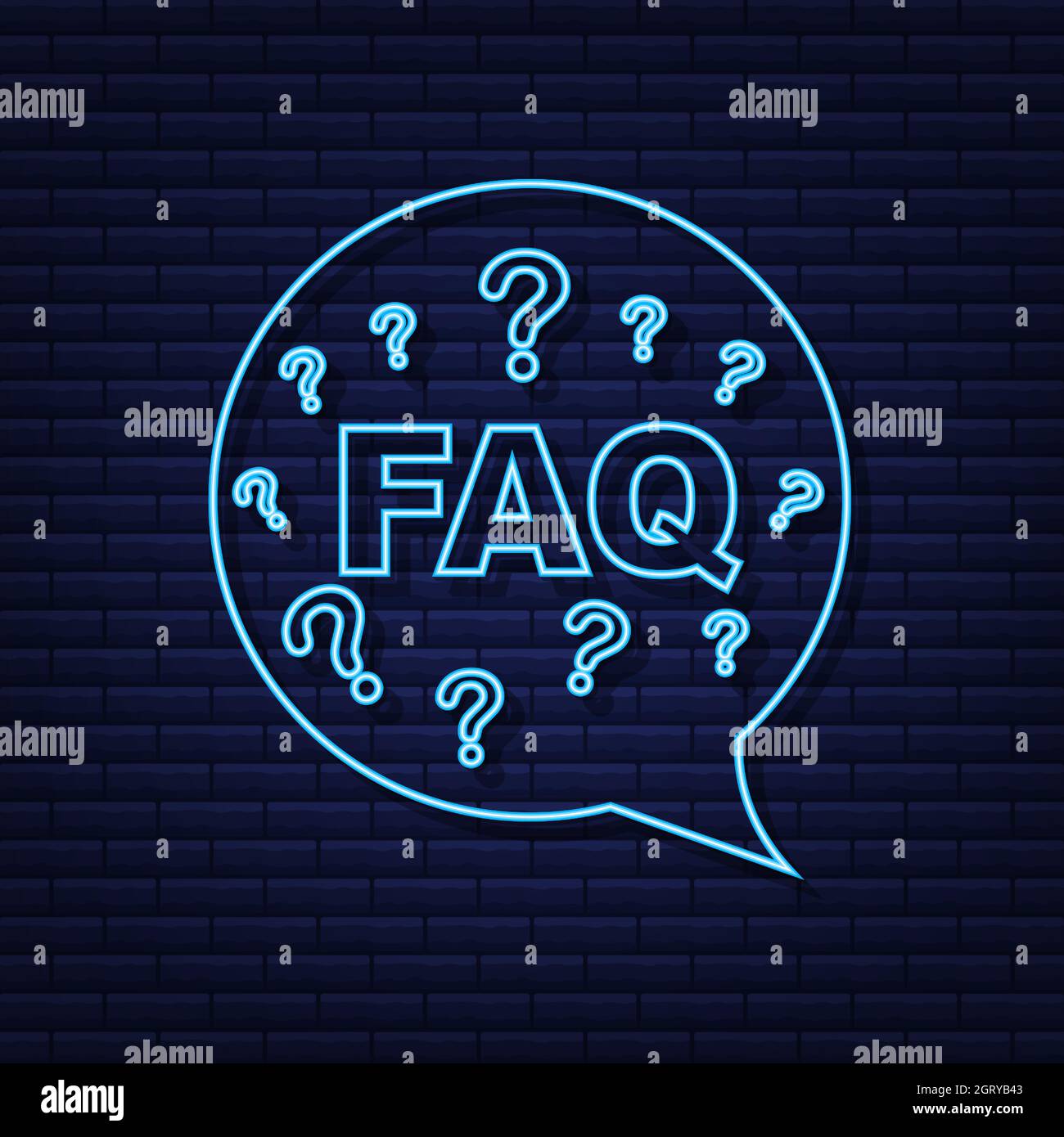 Frequently asked questions FAQ banner. Neon icon. Computer with ...
