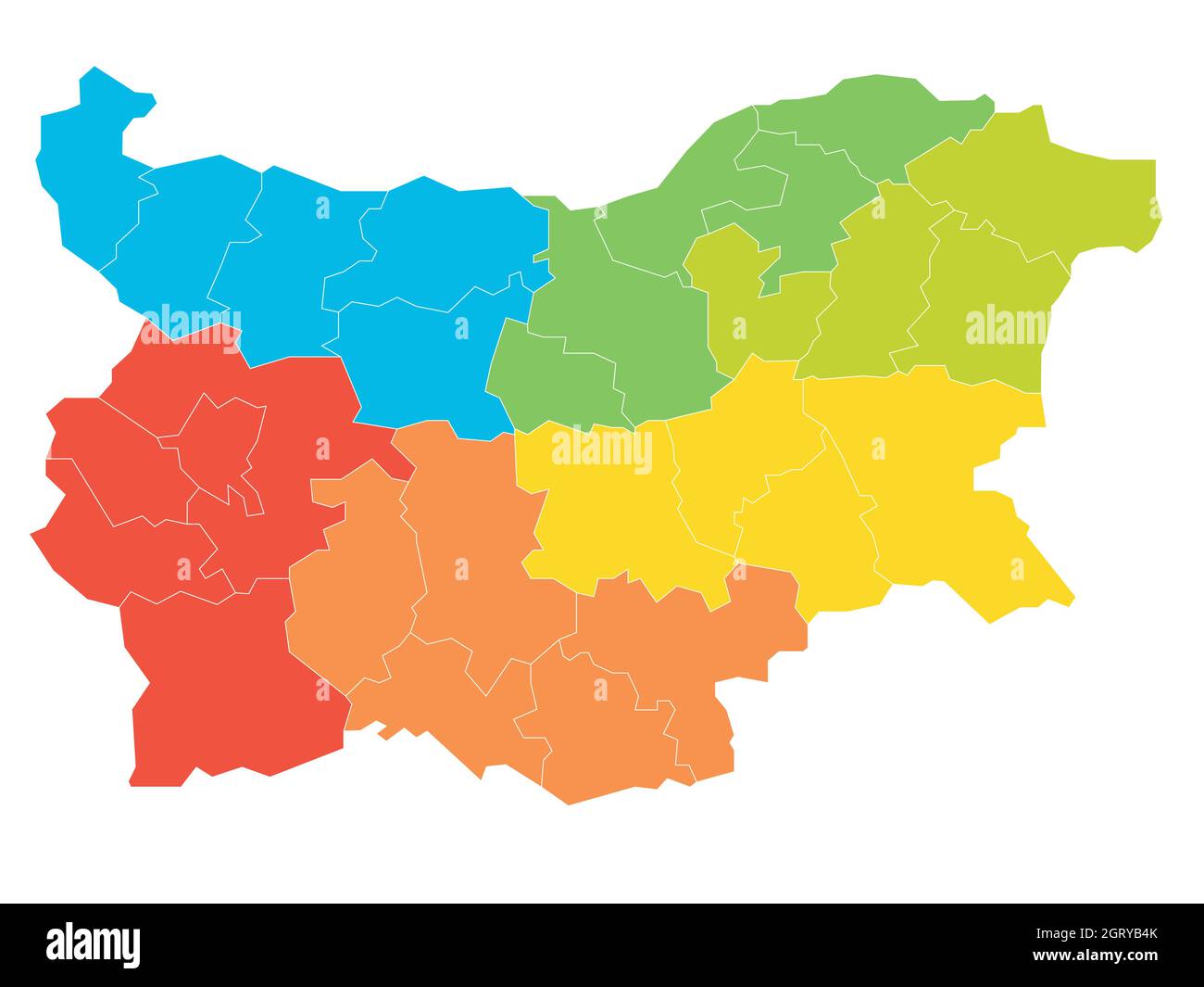 Colorful political map of Bulgaria. Administrative divisions - provinces - divided by color into ...
