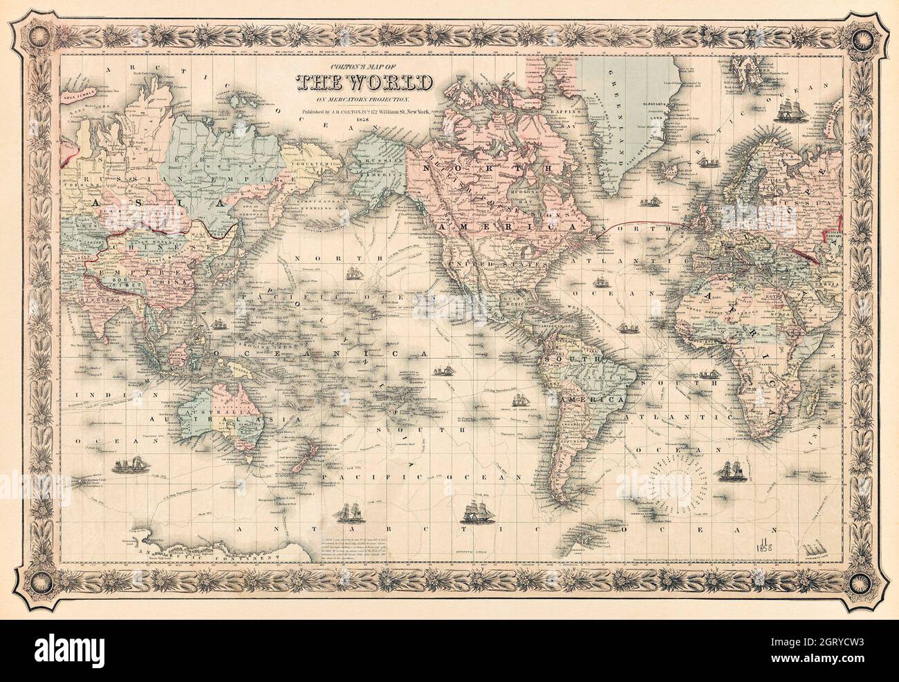 Colton's Map of the World on Mercator's Projection (1858) by J.H ...