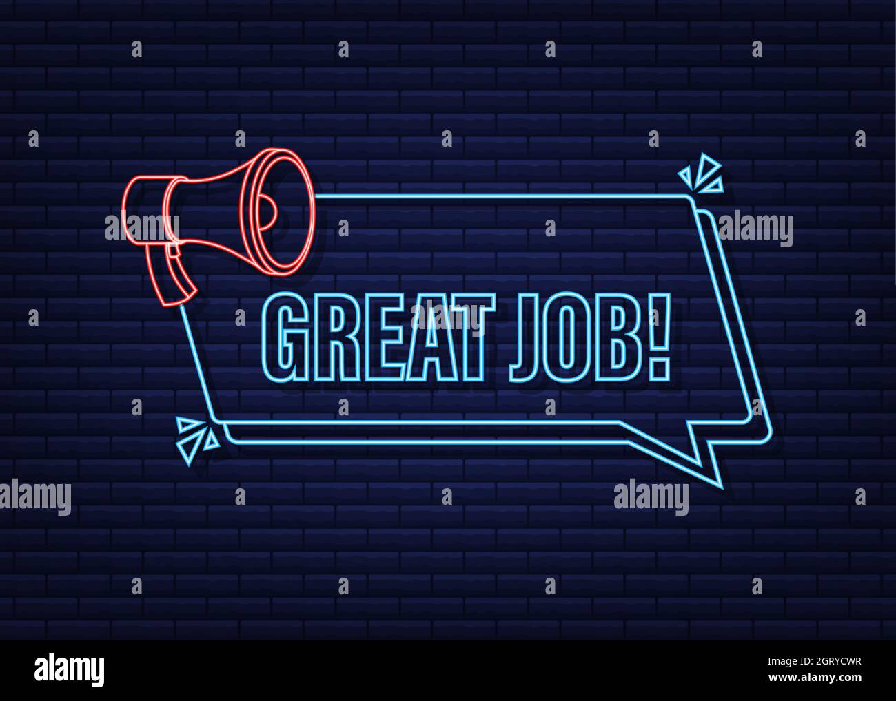 Megaphone banner with Great job. Neon icon. Web design. Vector stock ...