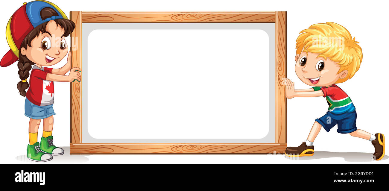 Girl and boy by the wooden frame Stock Vector Image & Art - Alamy