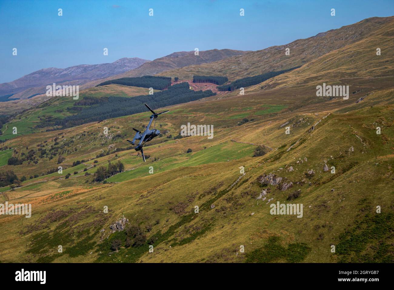 Mach Loop ,Wales August 07 2021, USAF CV-22 Osprey flying through the ...