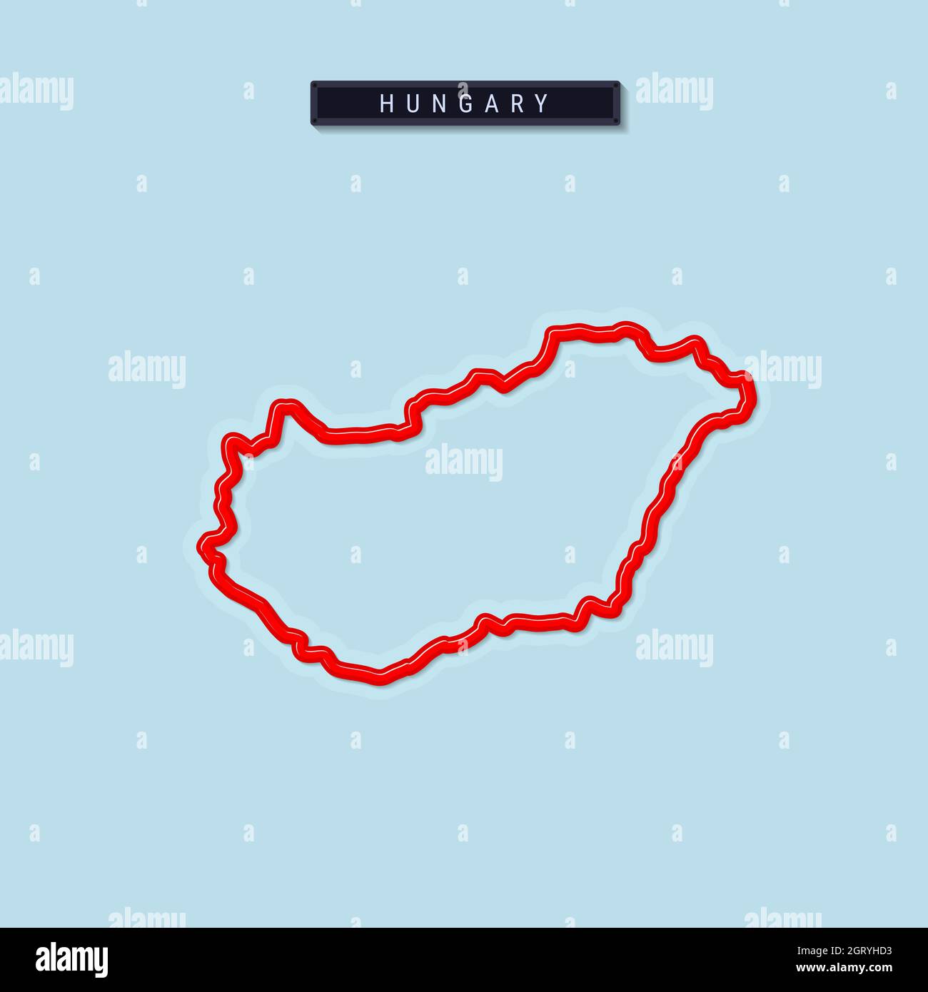 Hungary bold outline map. Glossy red border with soft shadow. Country ...